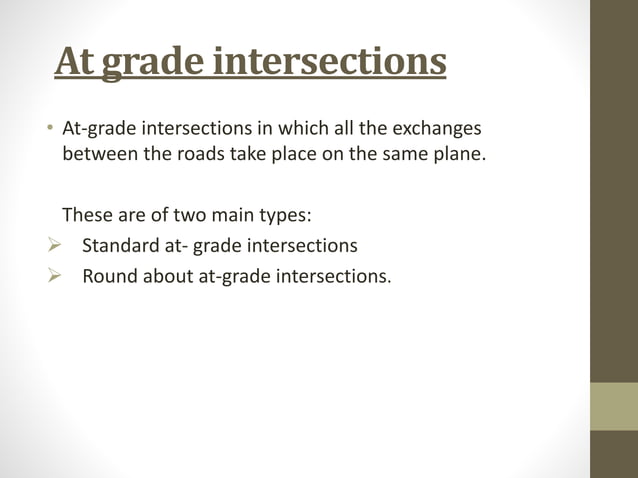 Types of intersection of road and design parameters of road ...