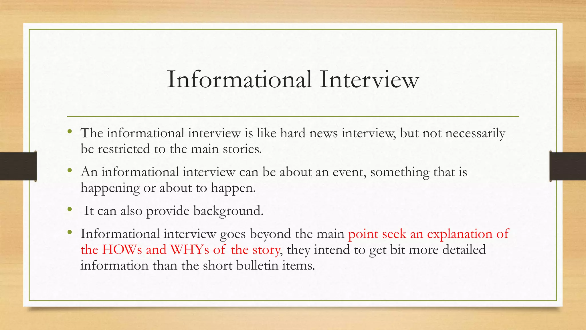 Types of interview for news gathering and reporting | PPTX