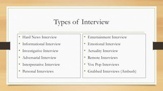 Types of interview for news gathering and reporting | PPTX
