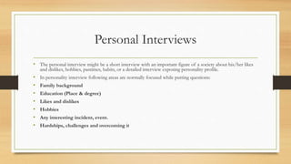 Types of interview for news gathering and reporting | PPTX