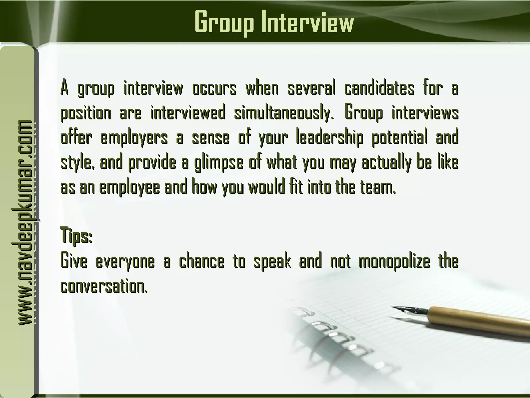 Types of Interviews | PPT | Resume Writing and Advice | Job Search