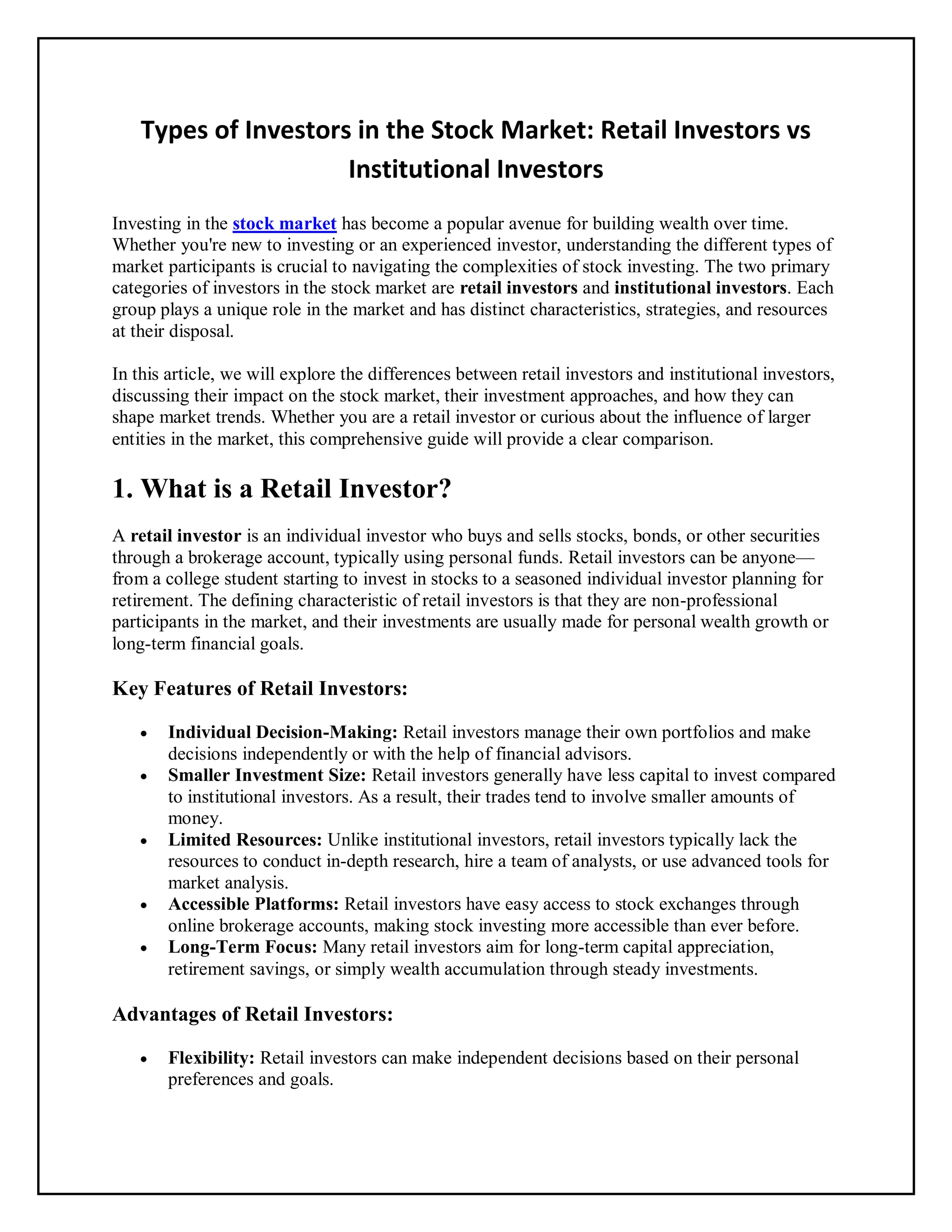 Types of Investors in the Stock Market Retail Investors vs ...