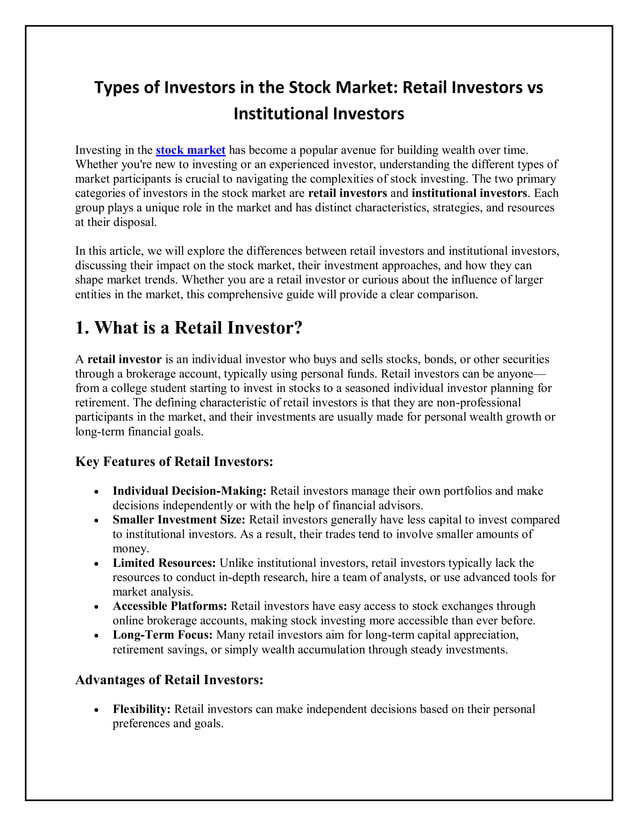 Types of Investors in the Stock Market Retail Investors vs ...