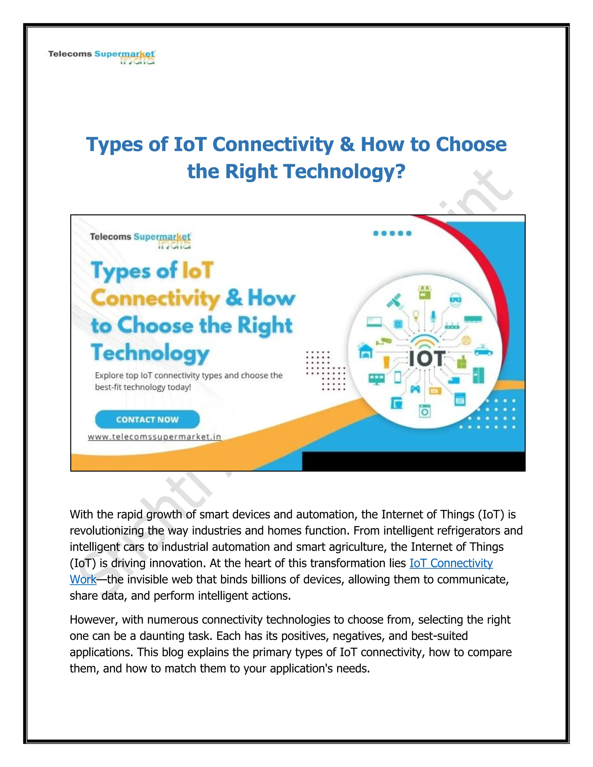 Types of IoT Connectivity & How to Choose the Right Technology? | PDF