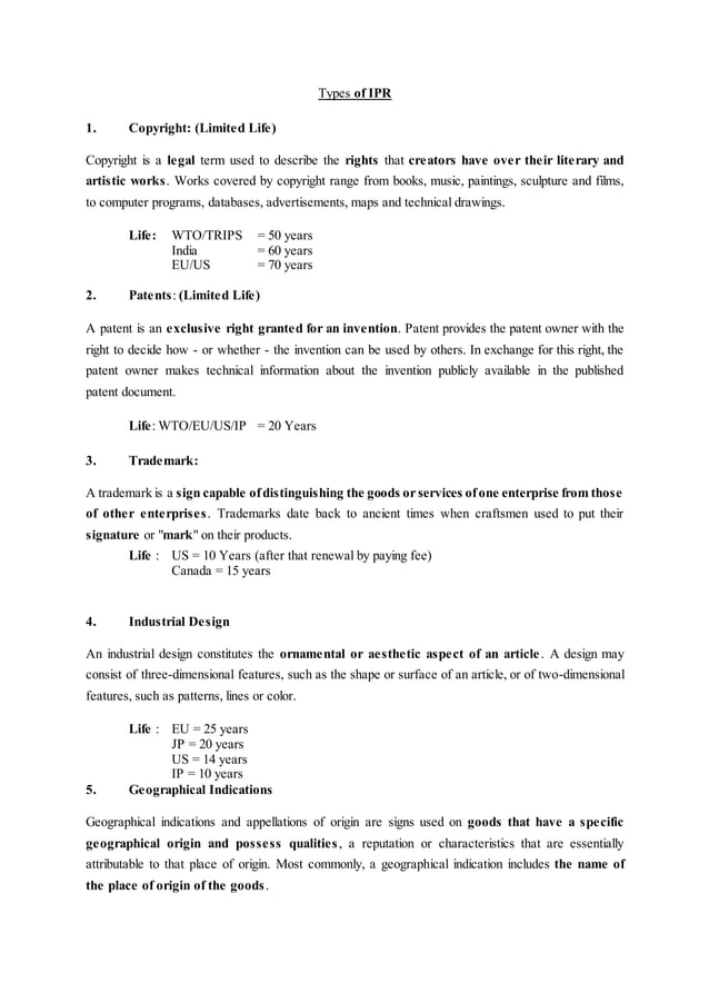 Types of ipr | DOCX | Law