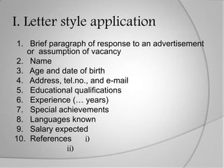 Type of application letter store