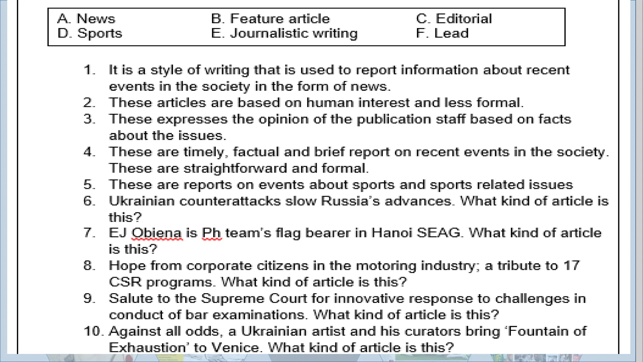 Types of Journalistic Writing Grade 8.pptx