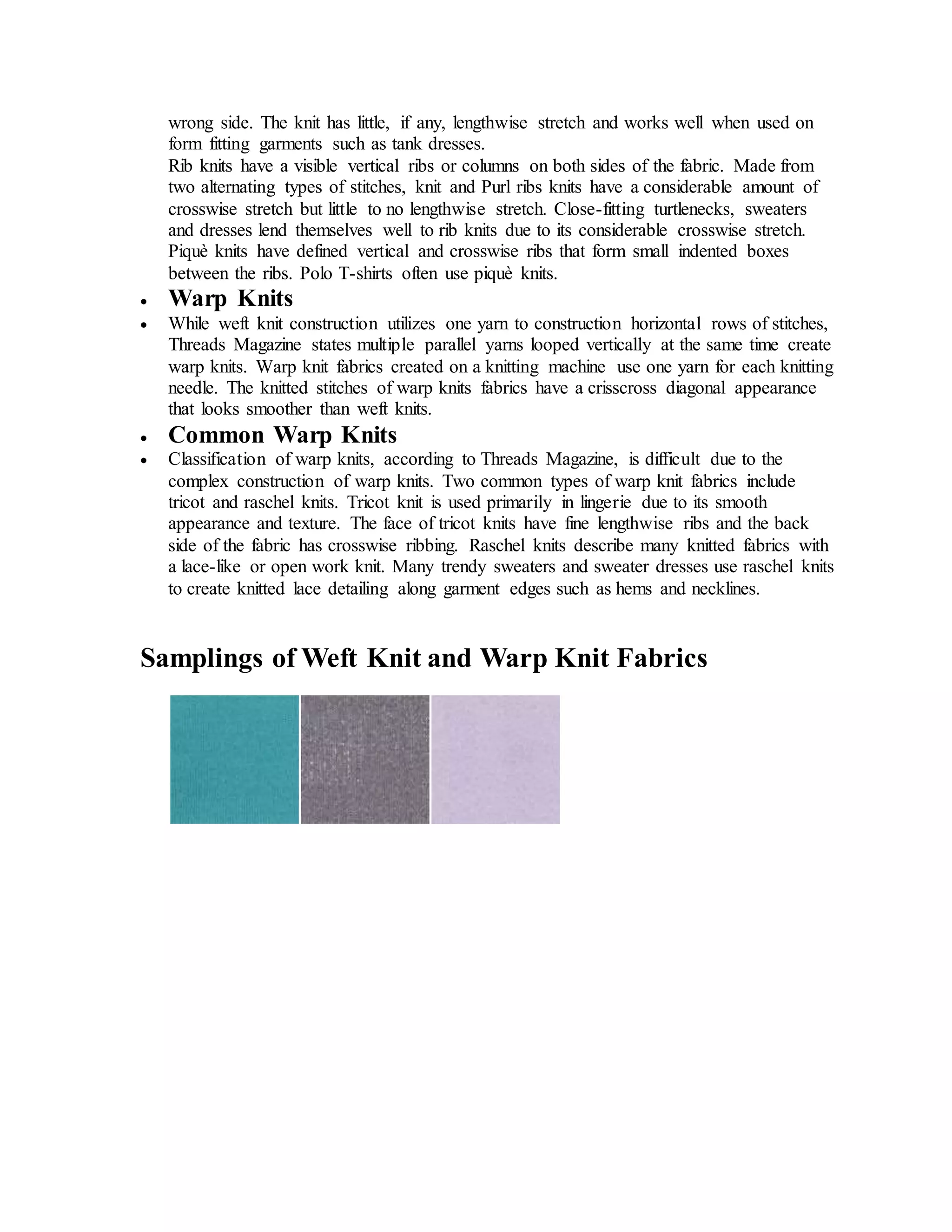 Types of Knitted Fabric | DOCX