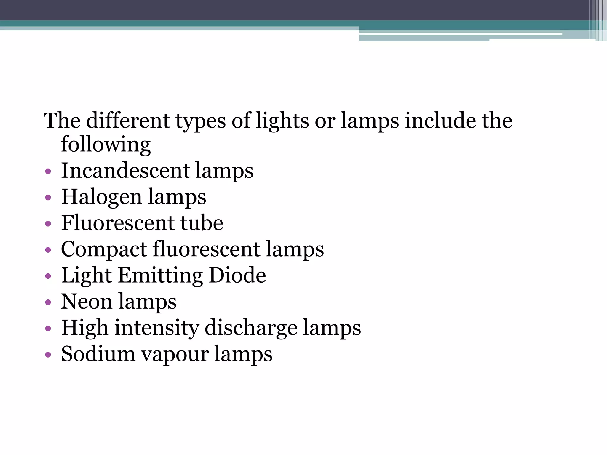 Types of lamps | PPTX | Home Appliances | Home & Garden