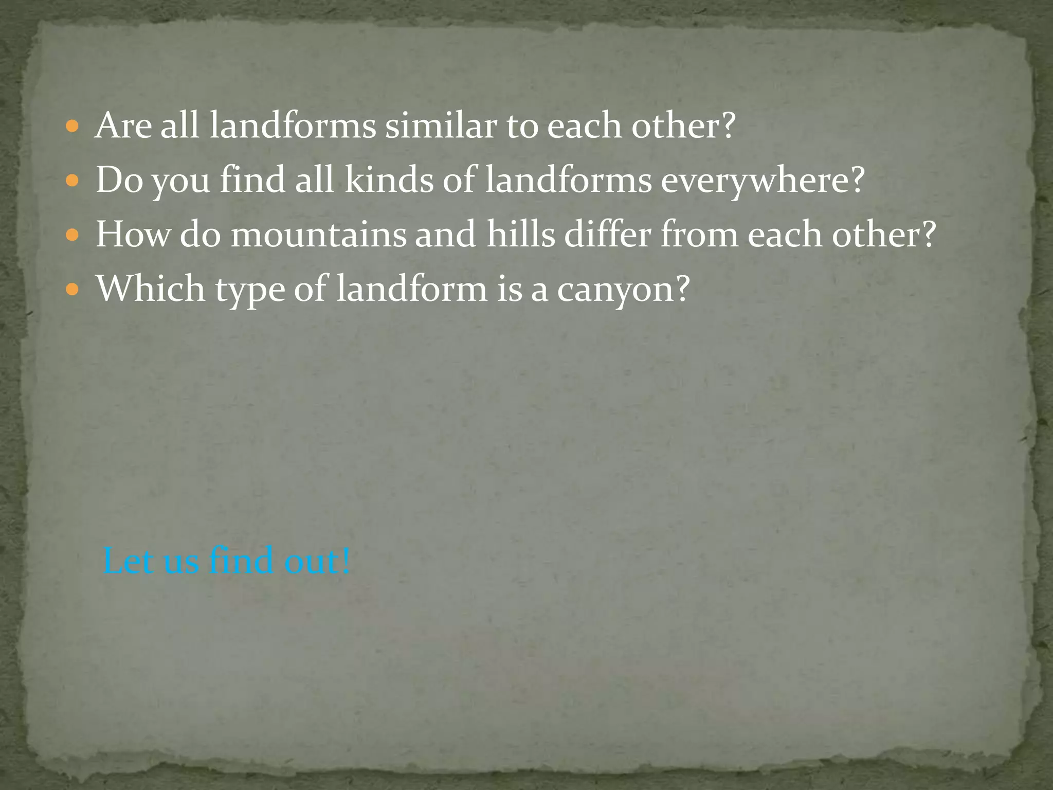 Types of landforms | PPTX | Geography | Science