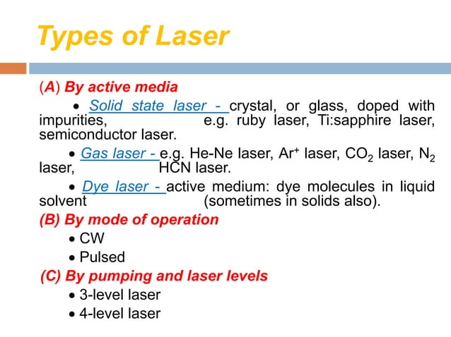 Types of laser | PPTX | Chemistry | Science