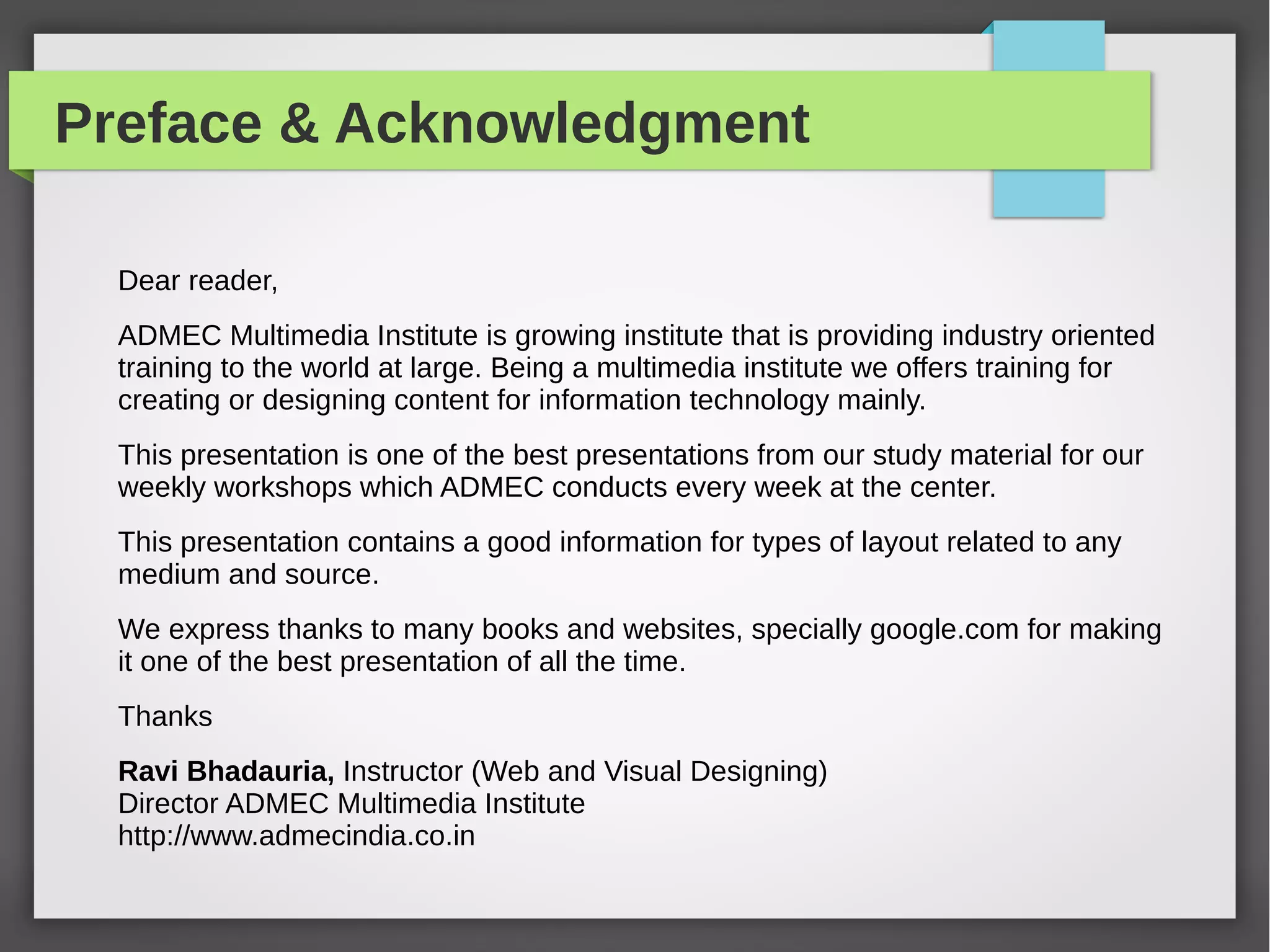 Types of Layouts by ADMEC Multimedia Institute | PDF