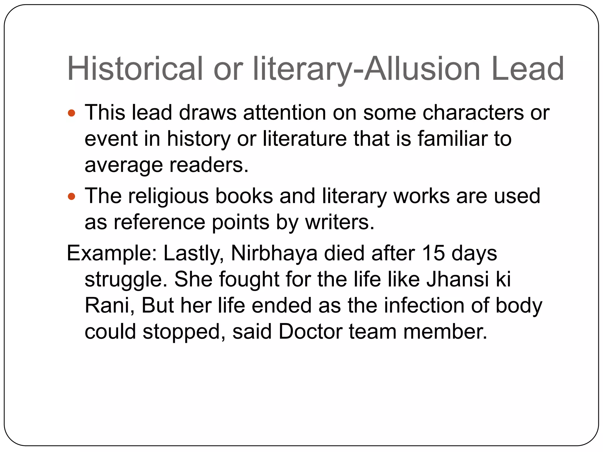 Types of leads in news writing | PPTX