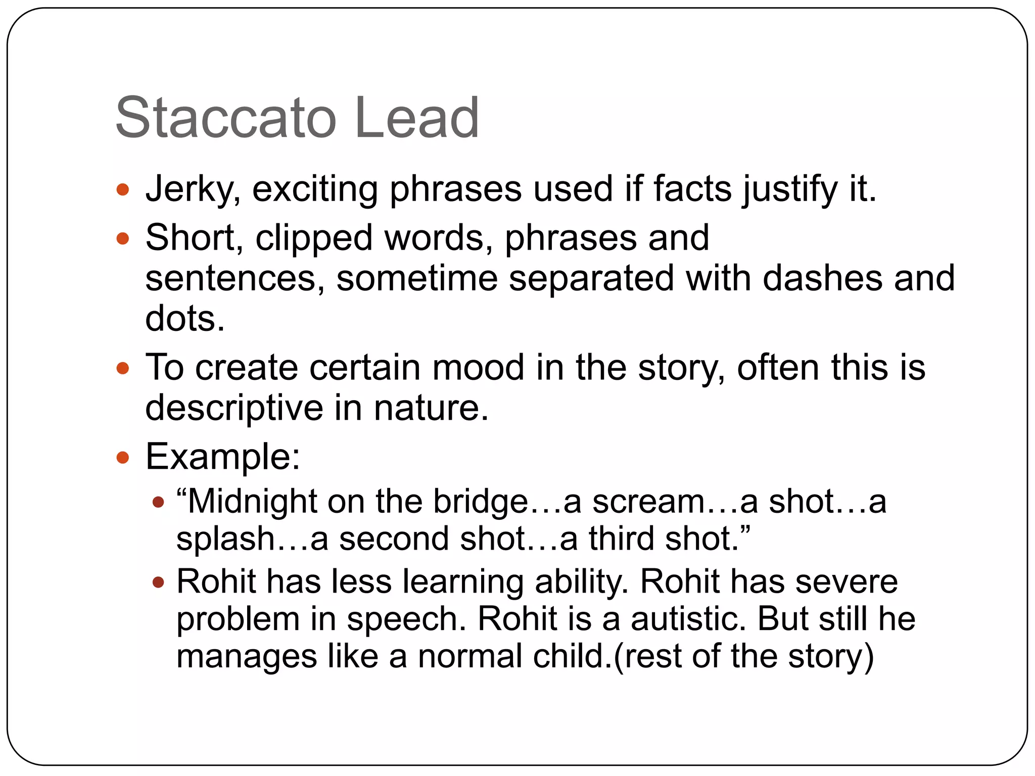 Types of leads in news writing | PPTX