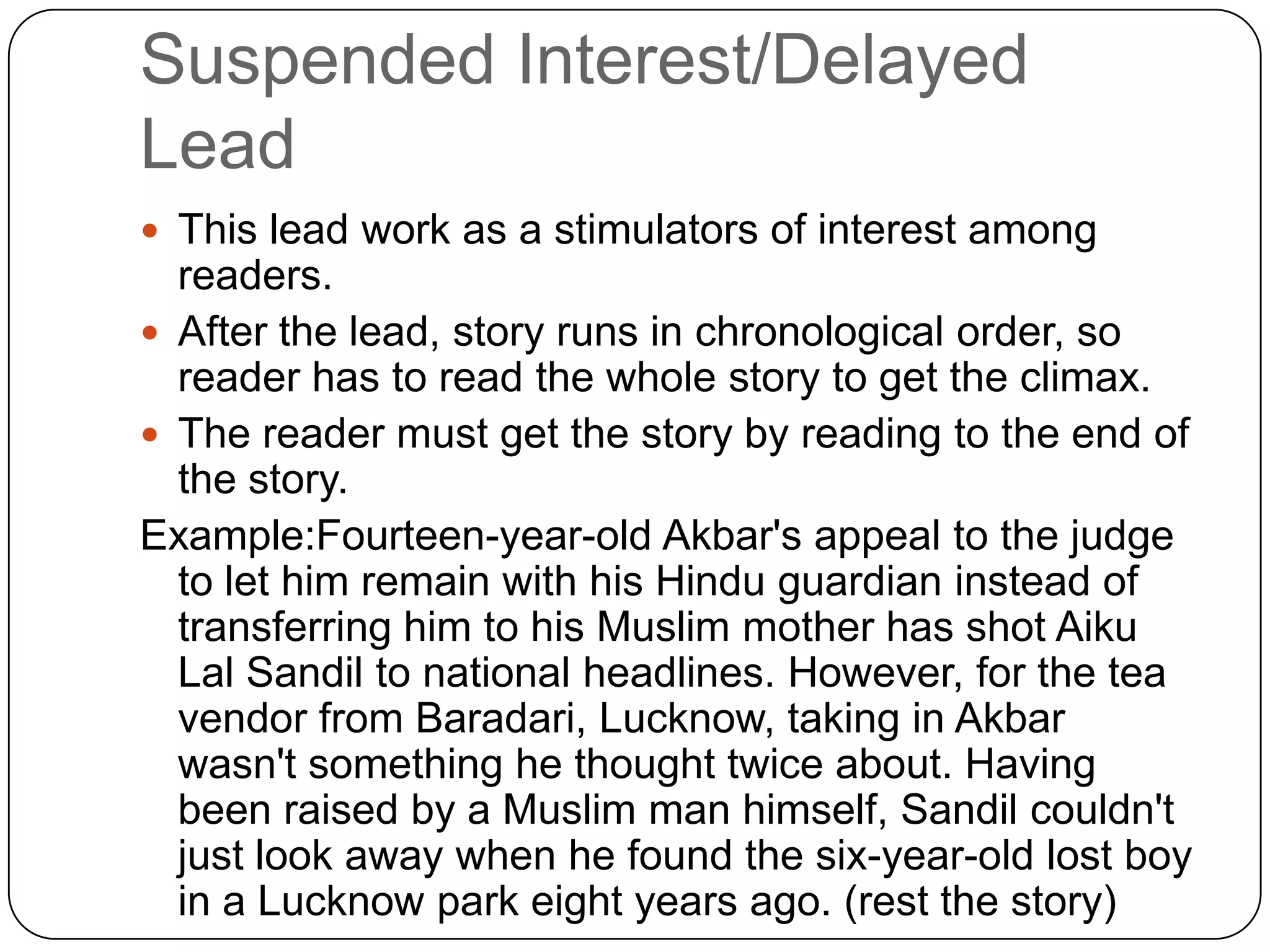 Types of leads in news writing | PPTX