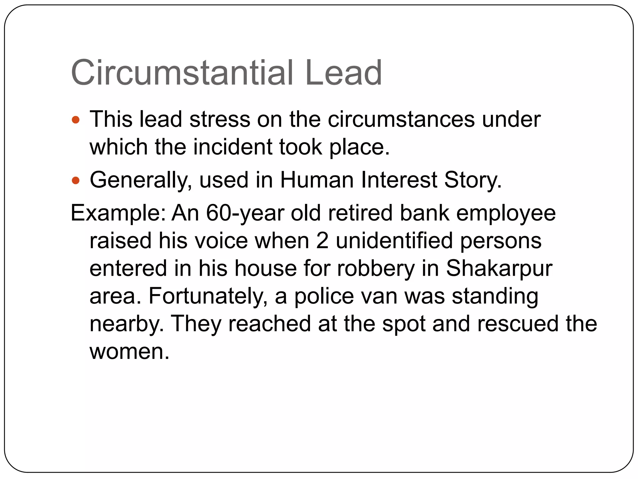 Types of leads in news writing | PPTX