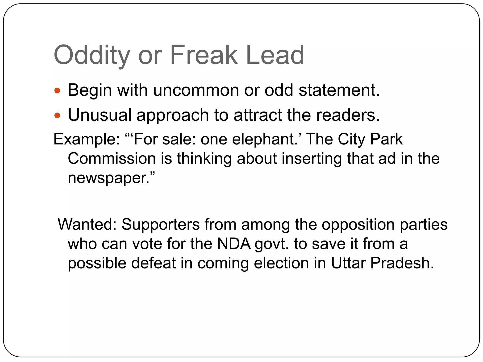 Types of leads in news writing | PPTX