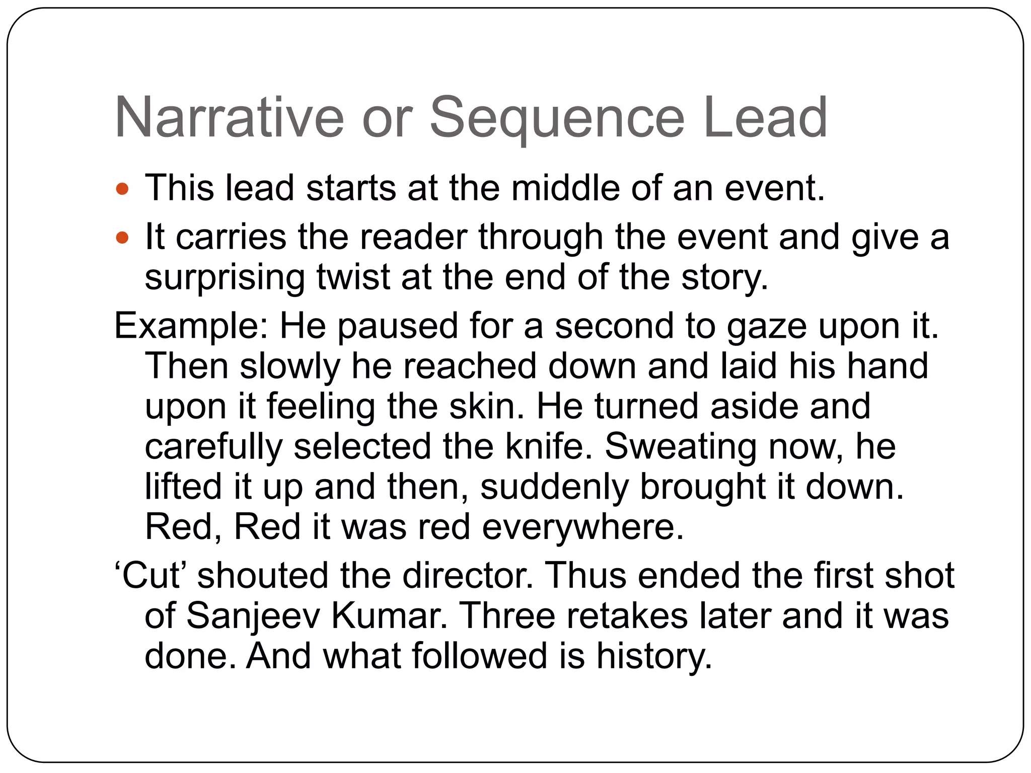 Types of leads in news writing | PPTX