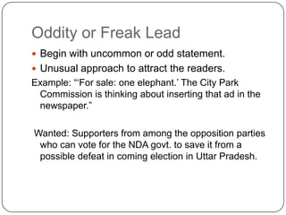 Types of leads in news writing | PPTX