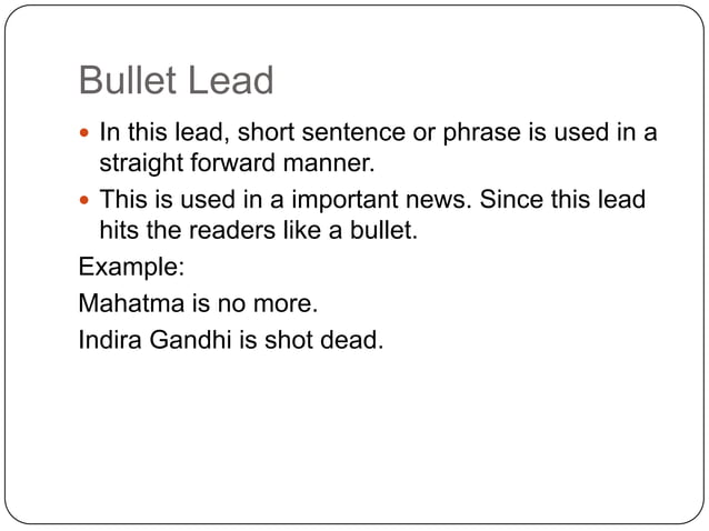 Types of leads in news writing | PPTX