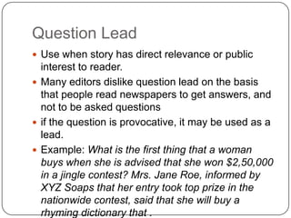 Types of leads in news writing | PPTX