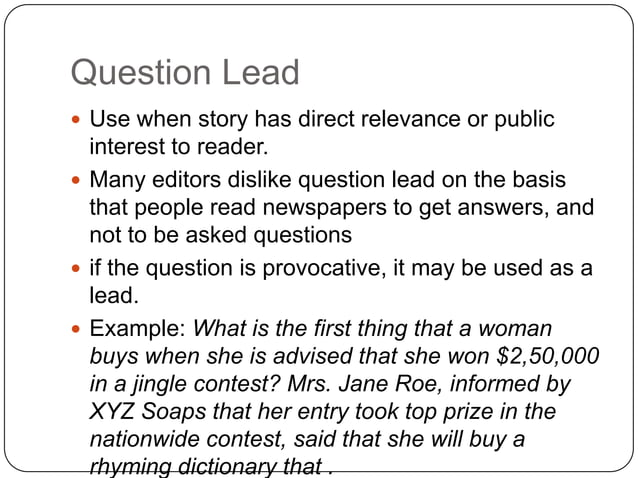 Types of leads in news writing | PPTX