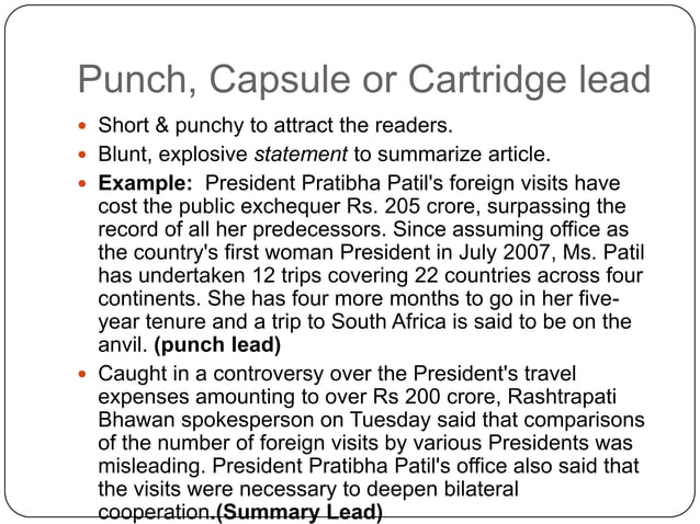 Types of leads in news writing | PPTX