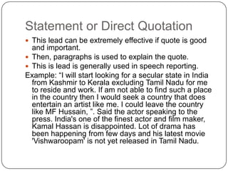 Types of leads in news writing | PPTX