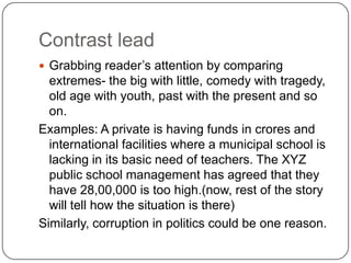 Types of leads in news writing | PPTX