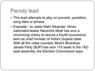 Types of leads in news writing | PPTX