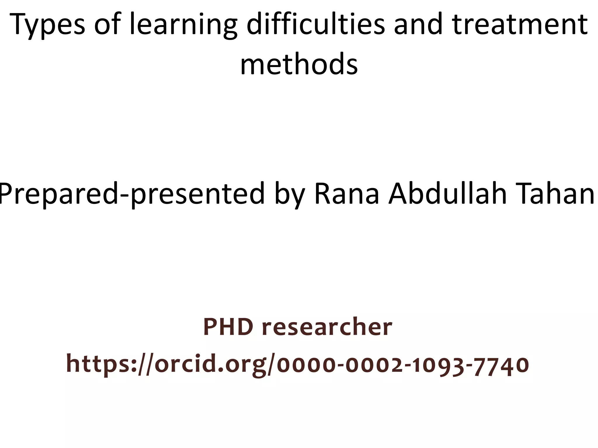 Types of learning difficulties and treatment methods | PDF