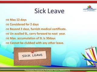 Types of leave employees act prepared by Prof.Satish R.Tajane | PDF