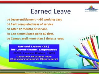 Types of leave employees act prepared by Prof.Satish R.Tajane | PPT