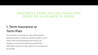 Types of Life Insurance Policies Available in India | PDF