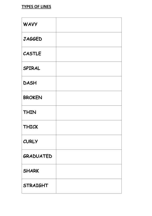 Types of lines worksheet
