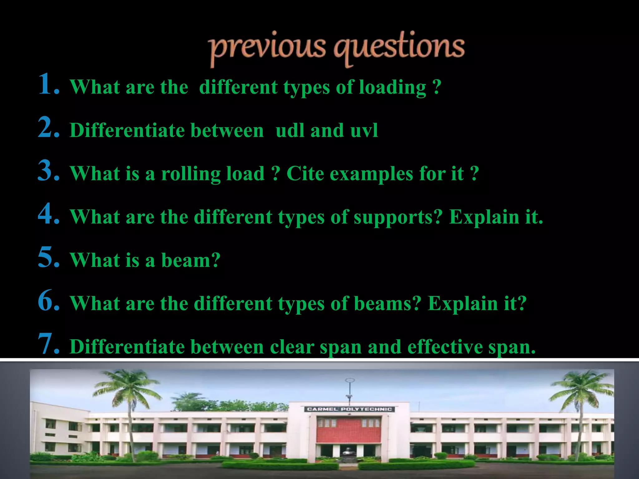 Types of loads,supports , beams and spans ppt | PPTX