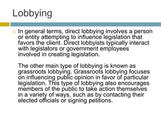 Types of Lobbying, Explained | PPTX | Politics