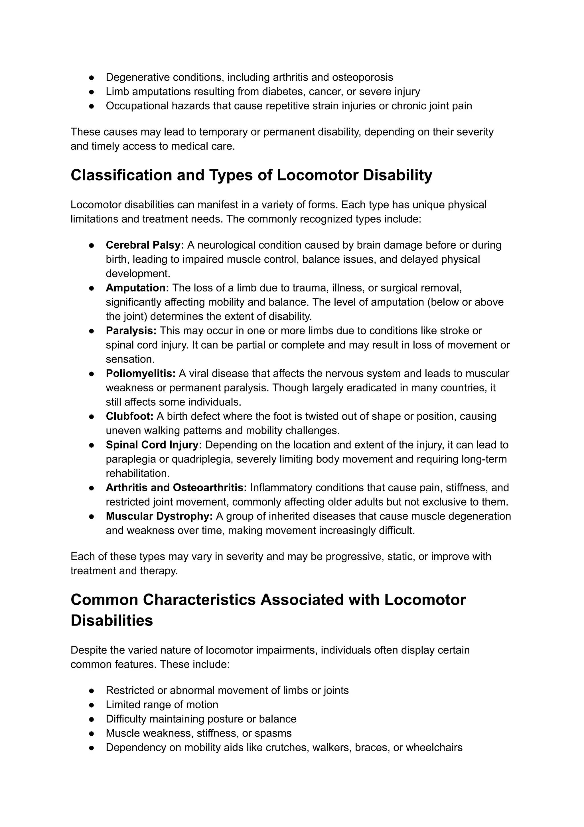 Types of Locomotor Disability and Their Characteristics _ Nurturers ...