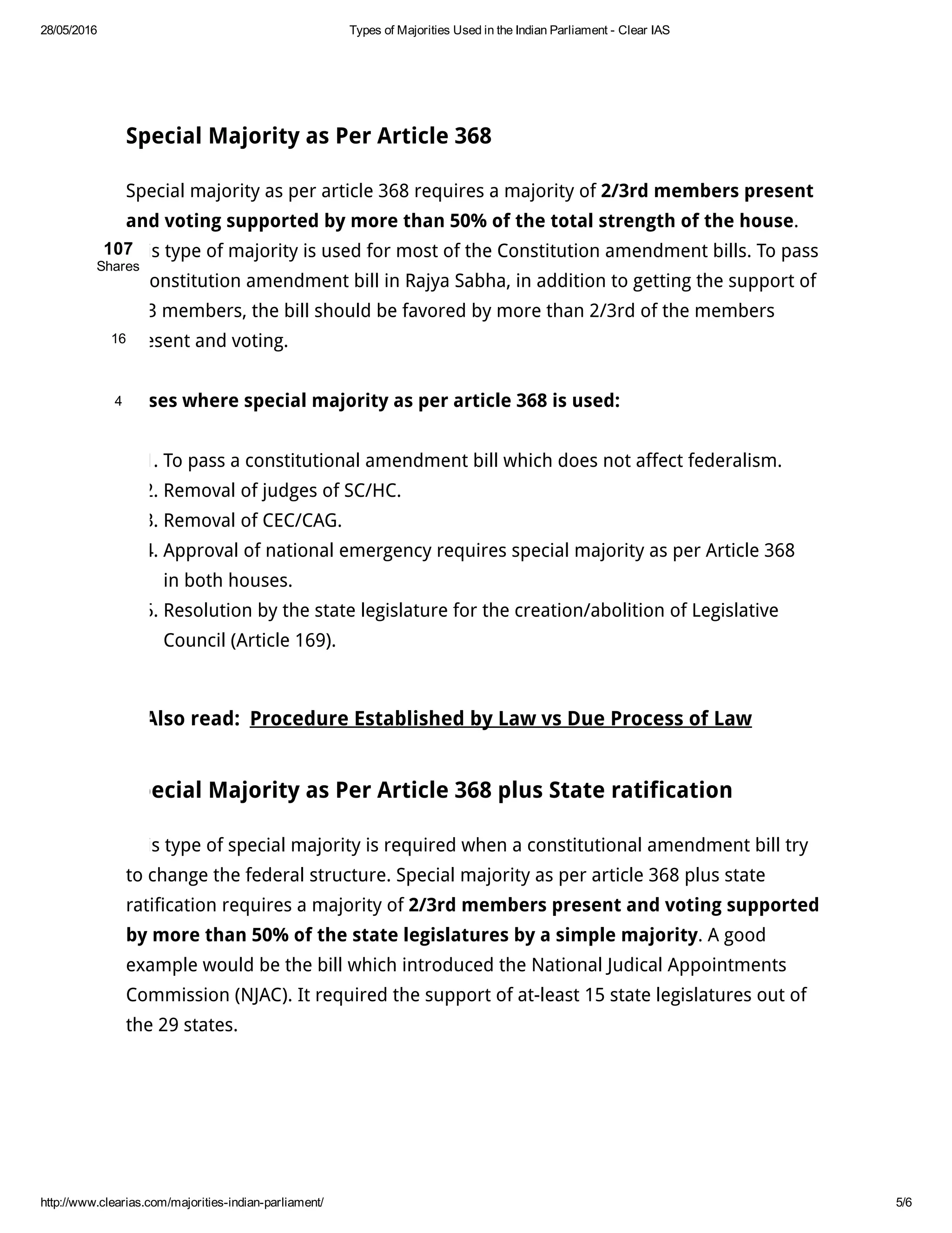 Types of majorities used in the indian parliament clear ias | PDF