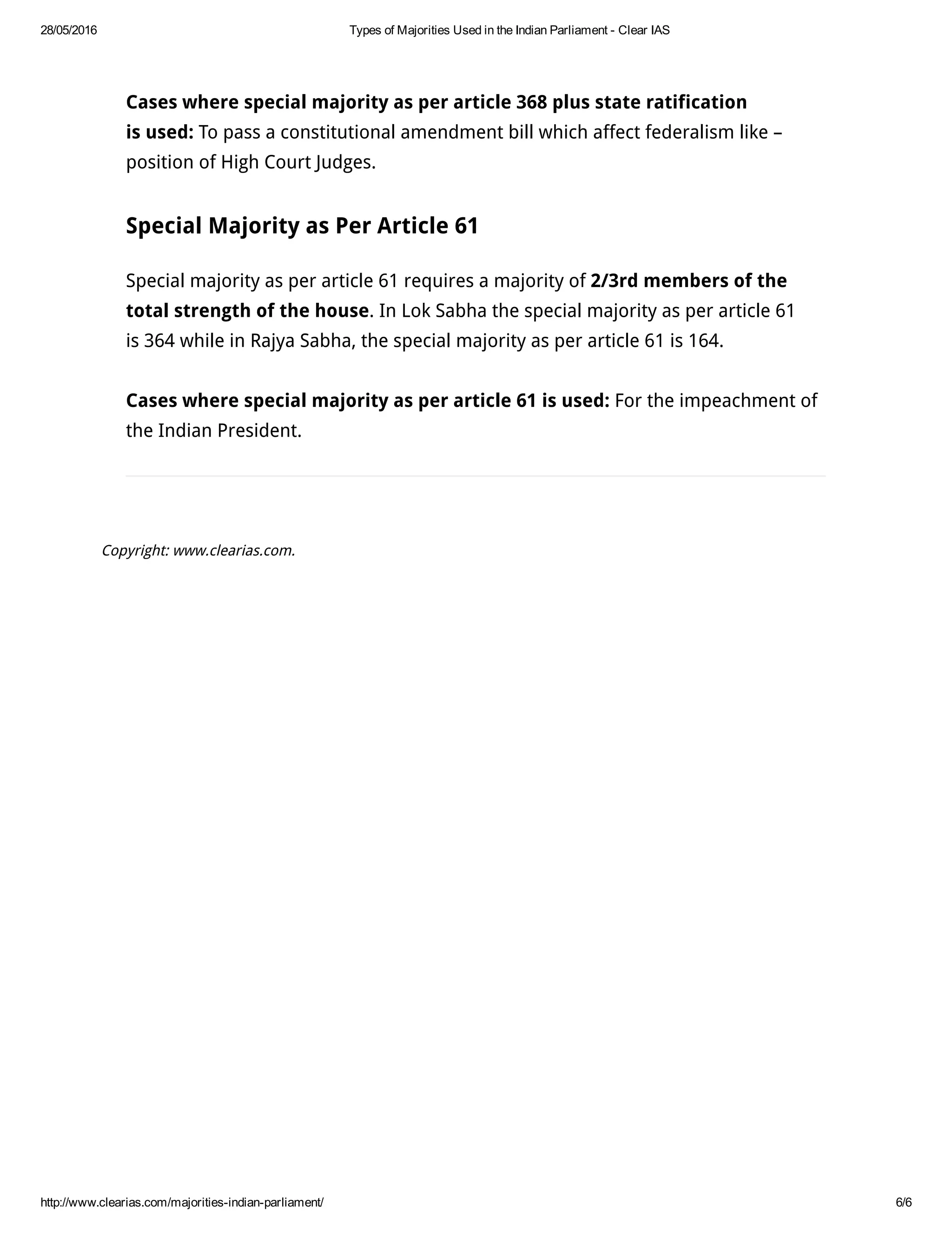 Types of majorities used in the indian parliament clear ias | PDF