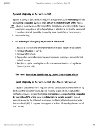 Types of majorities used in the indian parliament clear ias | PDF