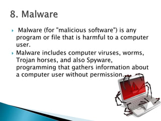 Types of malicious software and remedies | PPTX
