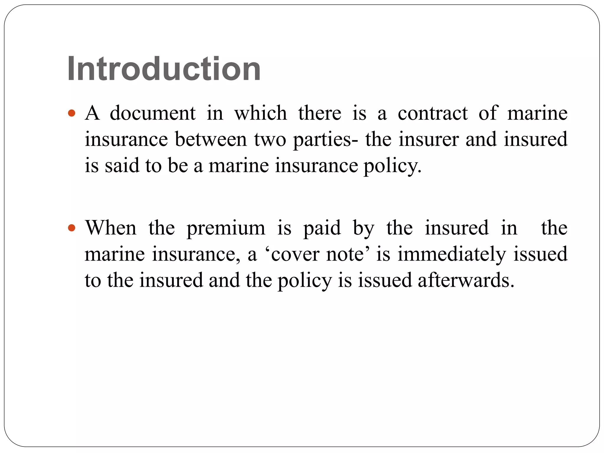 Types of marine insurance policy | PPSX