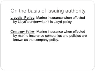 Types of marine insurance policy | PPSX