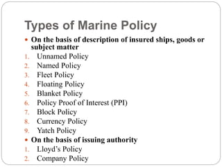 Types of marine insurance policy | PPSX