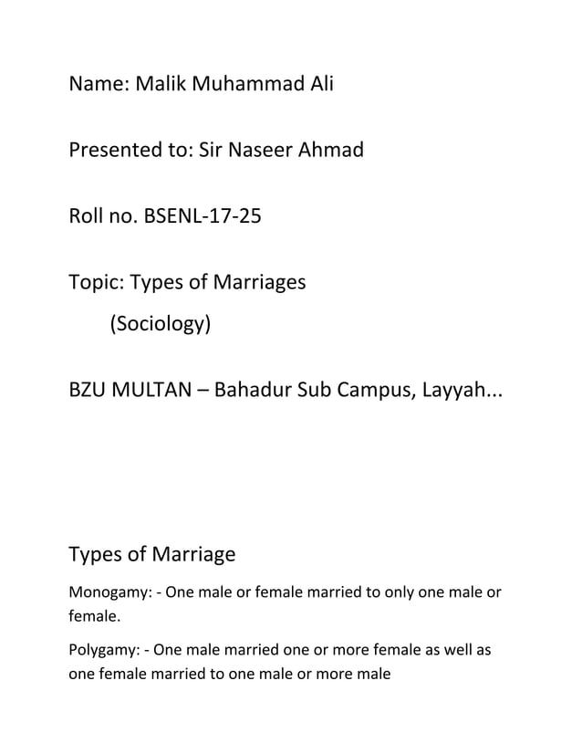 Types of Marriages | RTF