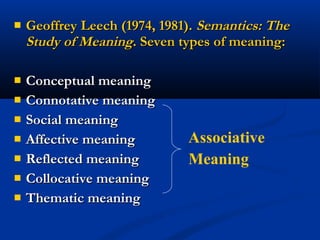 Semantics. Types of meaning. | PPT