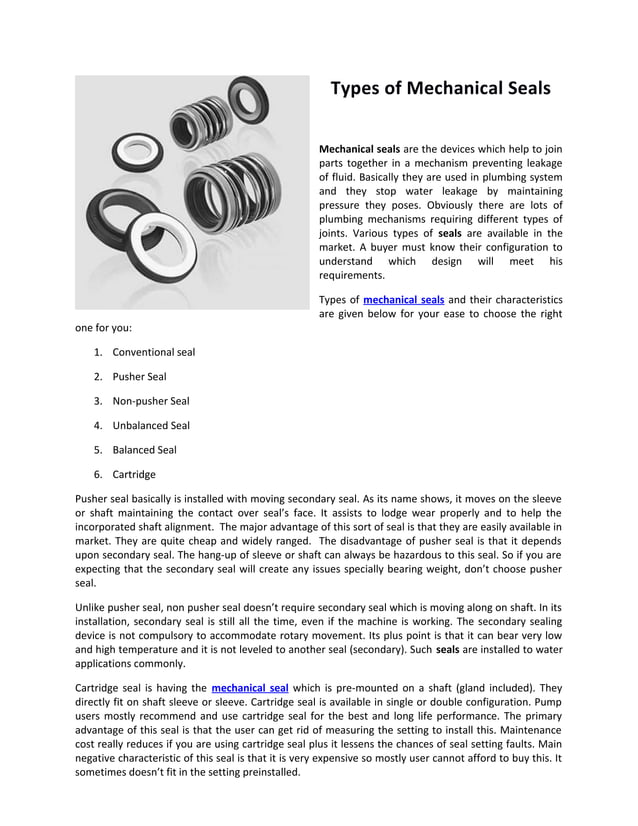 Types of mechanical seals | DOC | Technology & Computing