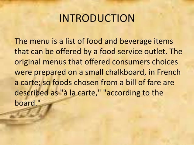 Types of menu | PPTX | Bars & Restaurants | Attractions