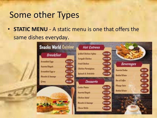 Types of menu | PPTX | Bars & Restaurants | Attractions